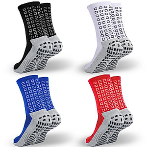POZCMJM Men's Soccer Socks Grip Anti Slip Athletic Socks for Men Football Basketball Grip Pads Versatile Pairings 4 Pairs