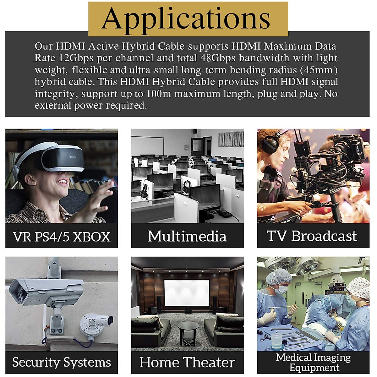 phoossno Certified 8K HDMI 2.1 Fiber Optical Cable,10K Ultra High Speed HDMI 33ft 48Gbps 4K 120Hz 8K 120Hz 10K 120Hz, eARC Dolby Vision Atmos HDR10 RTX 3080/3090 4090 PS5 Xbox Sony LG C9/B9