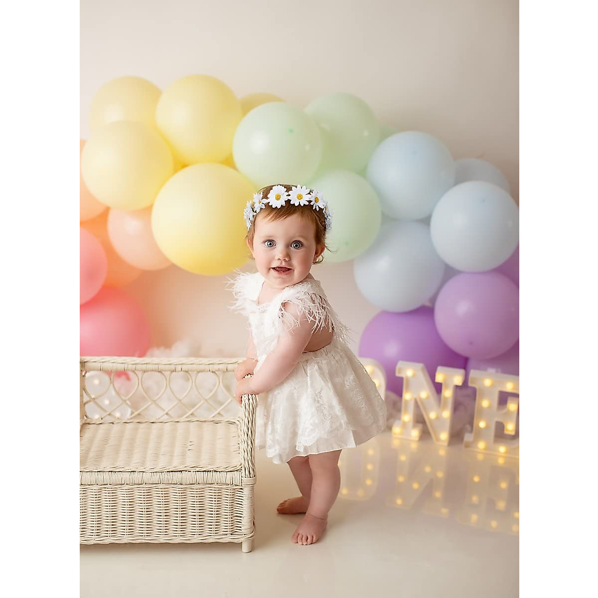 WOVOWOVO 2 Packs Daisy Flower Crown Headbands For Women Baby Girl, Sunflower Hippie Hair Accessories Fall Floral Crowns Hair Bands Handmade Bridal Headpiece Photo Props Party Vacation (White)