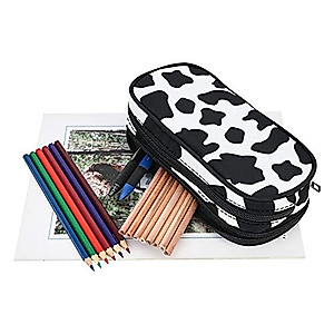 Cow Pencil Case for Teen Girls Boys, ANANGTEE Black and White Print Fur Tote Small Makeup Bag for Women, School Stationery Accessory Zipper Large Pouch, Office Organizer Soft Travel Toiletry 10