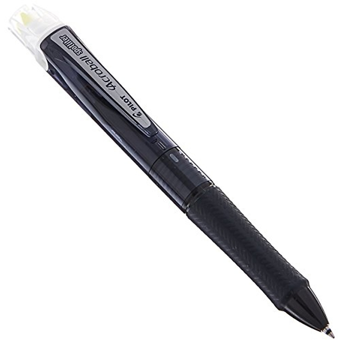 PILOT BKAS-60F-CBY 3 color Acro Ballpoint Pen with Highlighter Acroball Spotliter, Black/Red/Blue Ink, Clear Black Body with Yellow Highlighter