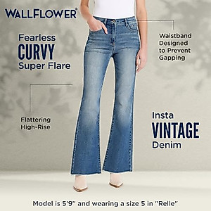 WallFlower Women's Fearless Curvy Super Flare High Rise Insta Vintage Juniors Jeans, Relle, 17