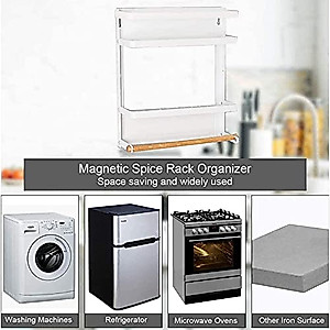 Couah Magnetic Spice Rack , Magnetic Paper Towel Holder Kitchen with 2-Tier Magnetic Shelf and 1 Paper Towel Roll Holders for Magnetic Spice Rack for Refrigerator -White