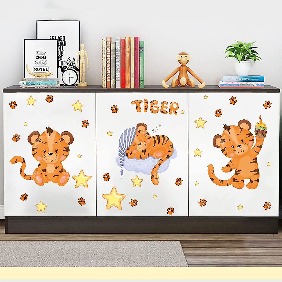 Balloon Flying Animals Wall Decals, Cute Tiger Elephant Star Wall Stickers,Animal Stickers for Kids,Cartoon Wall Decors for Nursery Kids Room Living Room Bedroom Decorations Home Decor