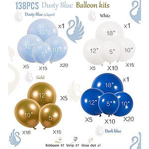 Kozee Winter Blue white balloon Garland Arch Kit 138PCS with Double stuffed Dusty Blue royal blue Balloons for baby shower boy 1st birthday party anniversary graduation decorations