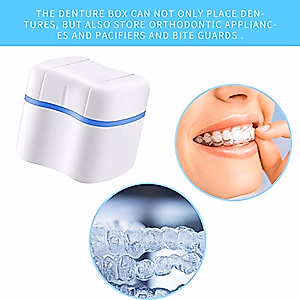 2 Denture Bath Cases Denture Cups with 2 Denture Cleaner Brushes Denture Boxes Dentures Container with Basket Denture Holder Brush Retainer Case for Travel Retainer Cleaning (Blue, Red, Purple)