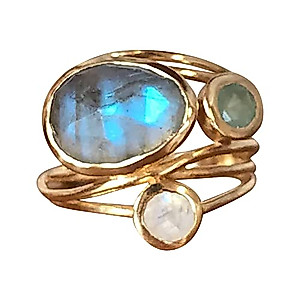 Acrylic Rings Chunky Bohemian Abalone Shell Ring Worry Relief Ring Plain Hammer Belt Ring Love Ring For Men And Women (Gold, 9)