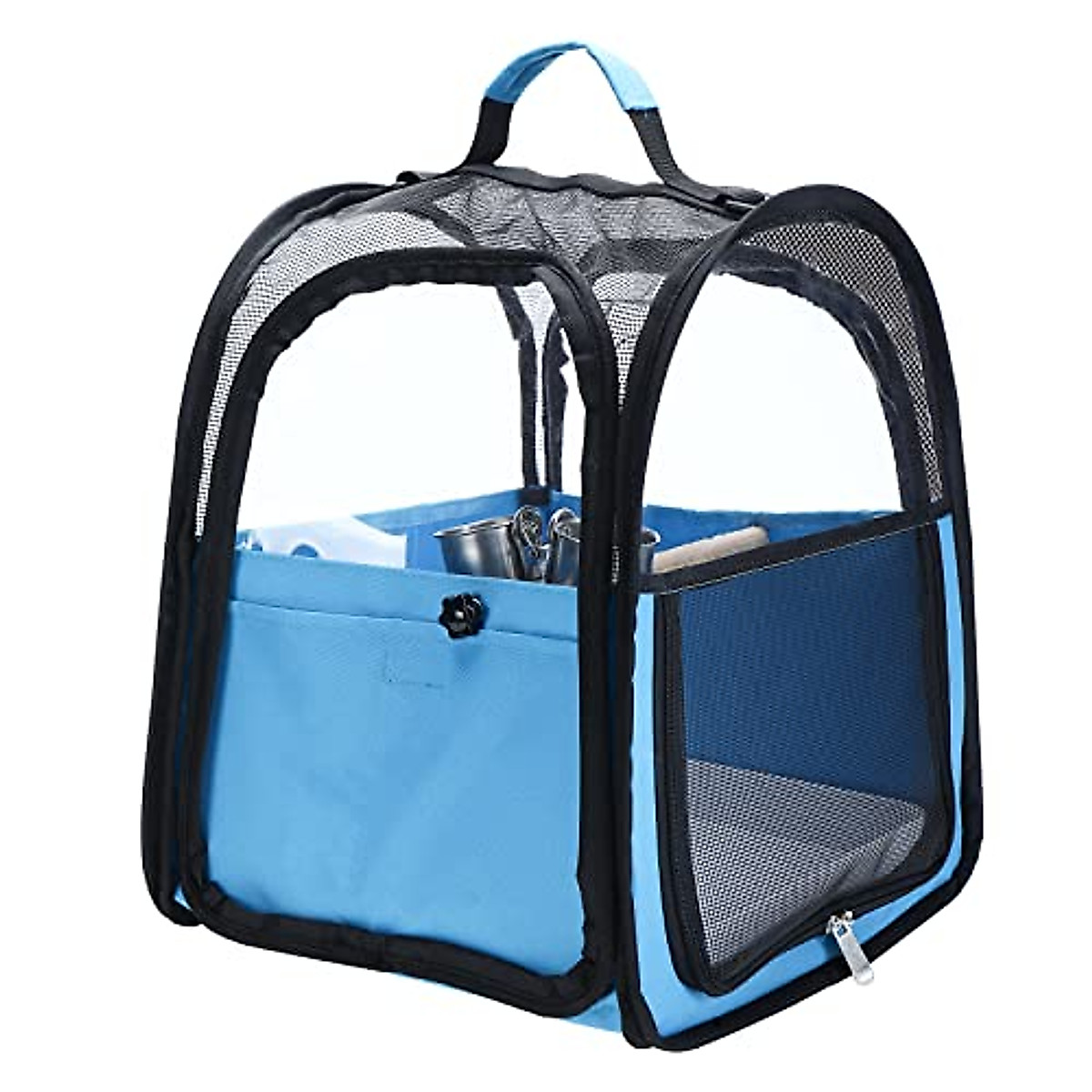 PetierWeit Bird Carrier Bird Travel Cage Parrots Travel Bag Lightweight Bird Travel Carrie Transparent Breathable Handy Crossbody Pet Travel Bag with Bottom Tray Shoulder Strap Stick Stand and Mug