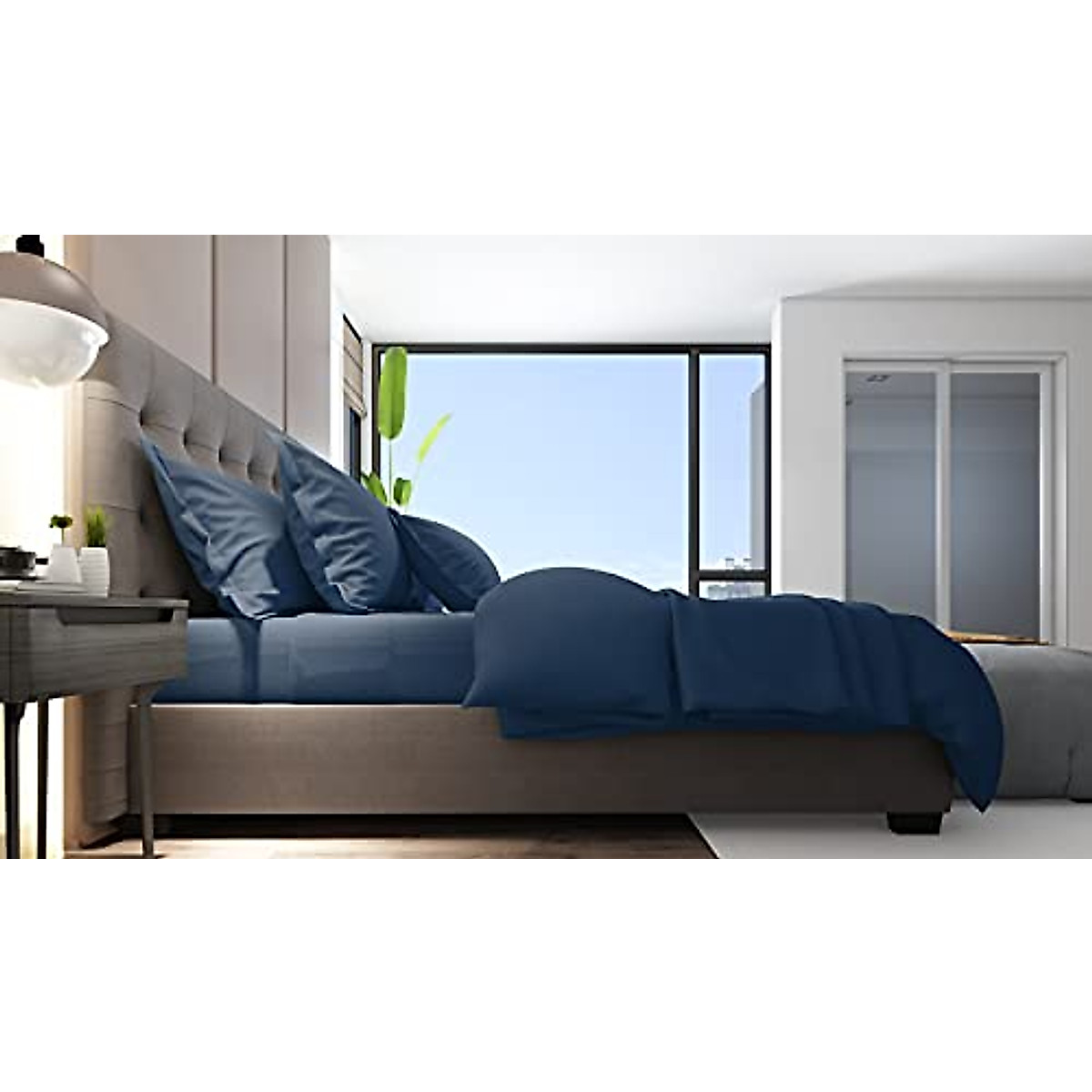 KESARA 1000 Thread Count 100% Egyptian Cotton Bed Sheets 4 Pc Queen Size Sheet Set Navy Blue, Sateen Weave Bed Sheets, Single Ply Yarns, Luxury Collection, Fits Mattress up to 16” Deep Pocket