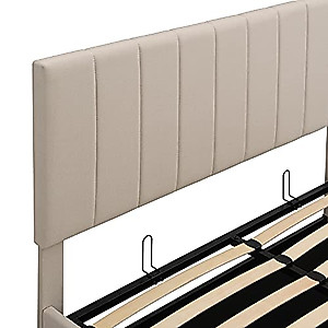 Merax Queen Size Upholstered Platform Bed with a Hydraulic Storage System, No Box Spring Needed, Beige