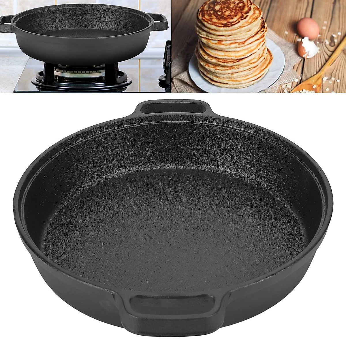 Cast Iron Skillet with 2 Handle, Non Stick Heat Resistant Frying Pan 25cm Rounde Mini Flat Bottomed Camping Skillet Cooking Cookware for Cooking Egg Steak