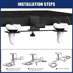 Dollox VR Stand VR Display Holder Under Desk Virtual Reality Headsets Metal Stand Storage Hook Universal Clamp on Desk Hanger Hooks for Oculus Quest 2/Quest/Rift S, HTC Vive Pro, PSVR 2