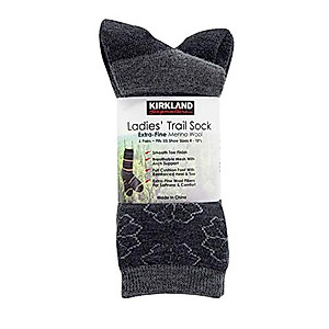 Kirkland Signature Womens 6 Pack Extra Fine Merino Wool Trail Socks (Grey/Blue)