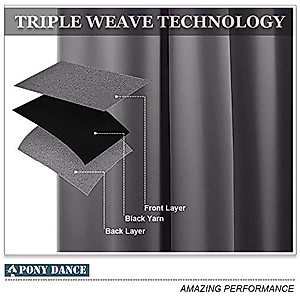 PONY DANCE Grey Blackout Curtains - Thermal Insulated Grommet Curtain Panels Room Darkening for Kitchen/Bedroom Window Treatments Home Decoration, 42 Inches Wide by 45 Inches Long, 1 Pair