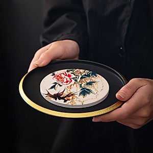 Ceramic Dry Foam Tray, Large disc Pot Bearing Kung Fu Tea Tray. Size 6.4 * 6.4 * 0.4 inches (A1)