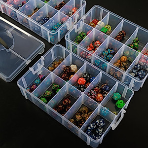 PUGED DND Dice Storage Box with Removable Dividers Polyhedral Dice Plastic Organizer Holding Up To 1200 Dices Craft Bead Compartment Container for Sewing, Jewelry, Art, DIY