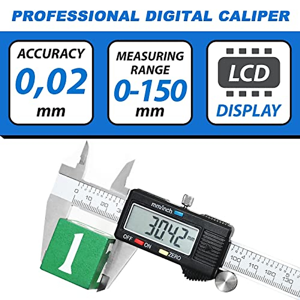 PTSTEL Digital Caliper, 6 Inch Electronic Digital Caliper Measuring Tool Accuracy with Large LCD Screen, Auto-Off Feature, Inch and Millimeter Conversion Stainless Steel Calipers for DIY/Household
