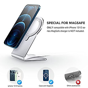 Stand for MagSafe Charger, CreaDream Aluminum Stand Holder Cradle for iPhone 14 13 12 Series, Magsafe Accessories Compatible with iPhone 14 13 12 Mini Pro, Pro Max, MagSafe Charger Not Included-Silver