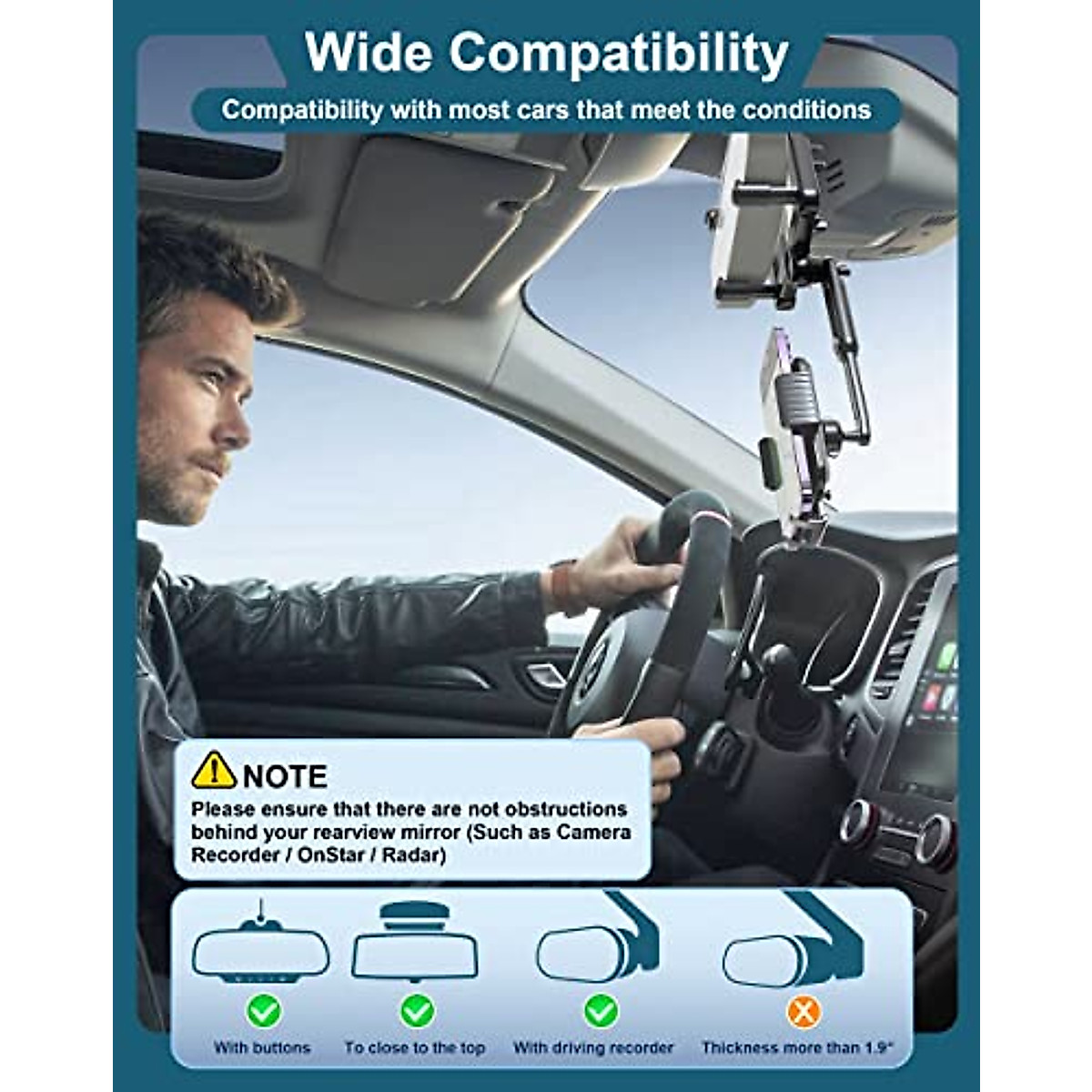 TOPGO Updated Rotatable and Retractable Car Phone Holder- Rear View Mirror Phone Holder, Upgrade Adjustable Car Phone Holder Mount for iPhone, Samsung and All Smartphones