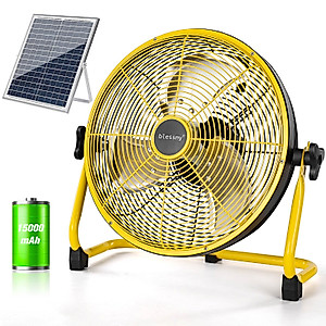 blessny 12" Rechargeable Floor Fan with 20W Solar Powered, 15000 mAh Solar Battery Operated Fan for Outdoor Camping, All Metal Sturdy Portable Fan with 5-30 Hours Running Time, 40dB Quiet Operation