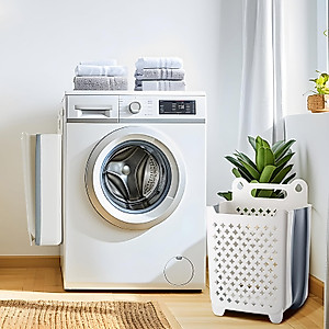 HEDUGO Plastic Collapsible Laundry Basket Handled Space Saving Clothes Hamper 44L Foldable Wall-Mounted Storage Container for Snacks Toys Accessories in Bedroom,Living Room,Bathroom,Kitchen White