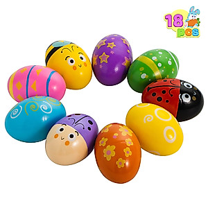 JOYIN 18 PCS Easter Wooden Percussion Musical Egg Maracas Egg Shakers for Party Favors, Easter Egg Hunt, Easter Egg Maracas, Musical Instrument Props, Basket Stuffers Fillers