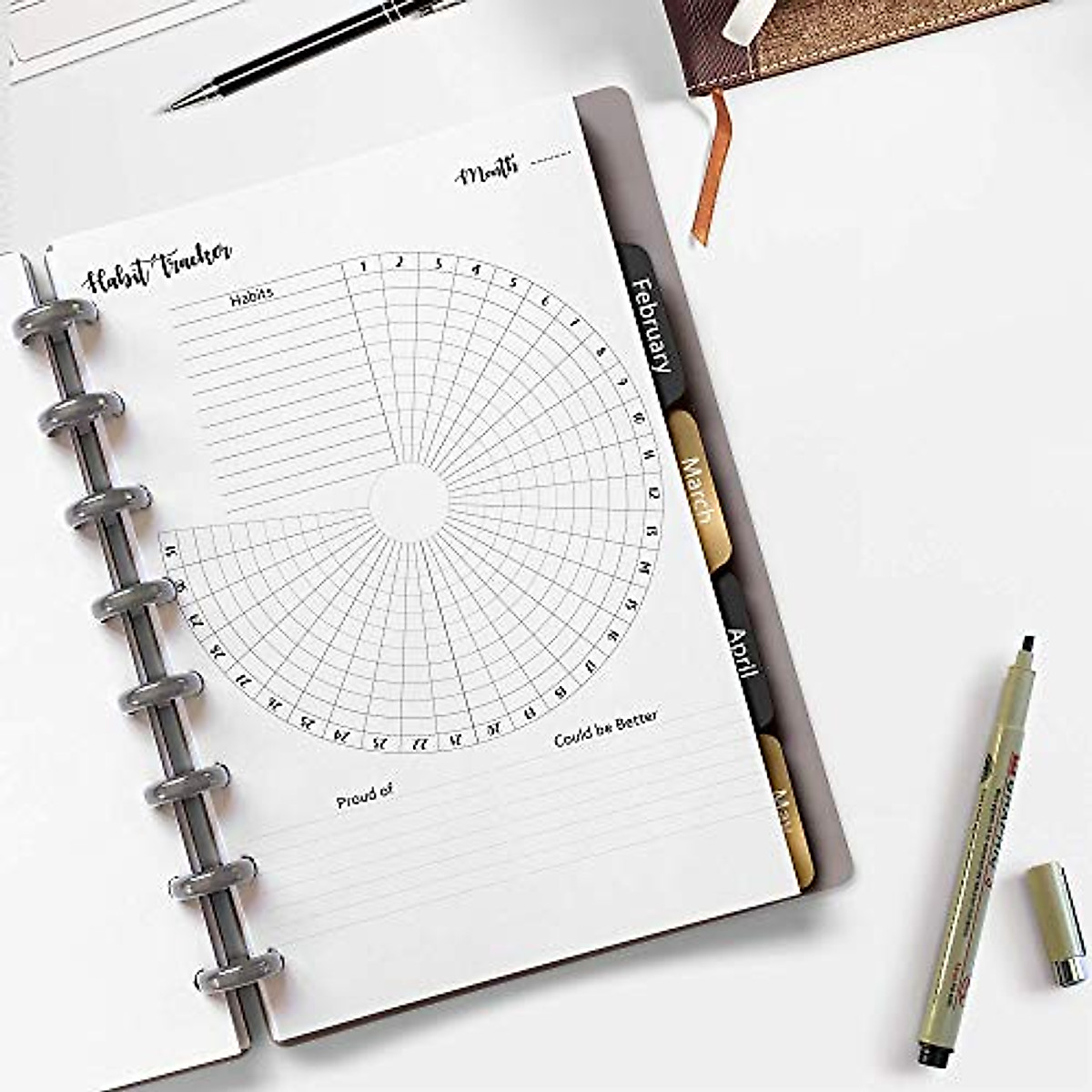 Habit Tracker Inserts for 8 Disc Junior Size Discbound Planners, Habit Log, Resolution Tracker, Monthly Habit Planner for Medium Size Planners(PLANNER SOLD SEPARATELY) (8 Disc Junior (5.5" x 8.5"))