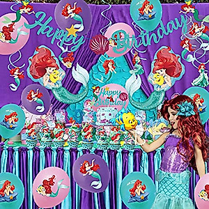 GOGOPARTY Little Mermaid Birthday Decorations , 52 Pcs Mermaid Ariel Birthday Party Supplies Include Banner, Cake Topper, Cupcake Topper, Balloons, Swirl for Kids Baby Shower Mermaid Party Decors