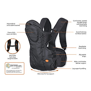 Dreambaby Manhattan Adjustable 3 in 1 Position Baby Carrier - IHDI Approved Hip Healthy - Newborns Toddlers up to 33lbs - Fits for Most Adult Sizes - Black - Model L296