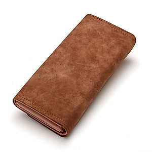 VODIU Women Crad Holder Long Wallet Leather Large Capacity Elegant Zipper Purses Three Fold Clutch (Coffee*2)