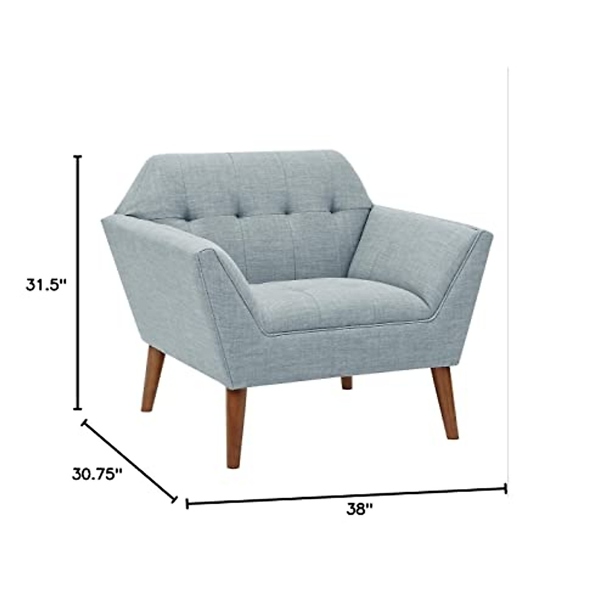 INK+IVY Newport Accent Armchair-Solid Wood Frame, Flare Arm Family Chairs Modern Mid-Century Style Living Room Sofa Furniture, Light Blue