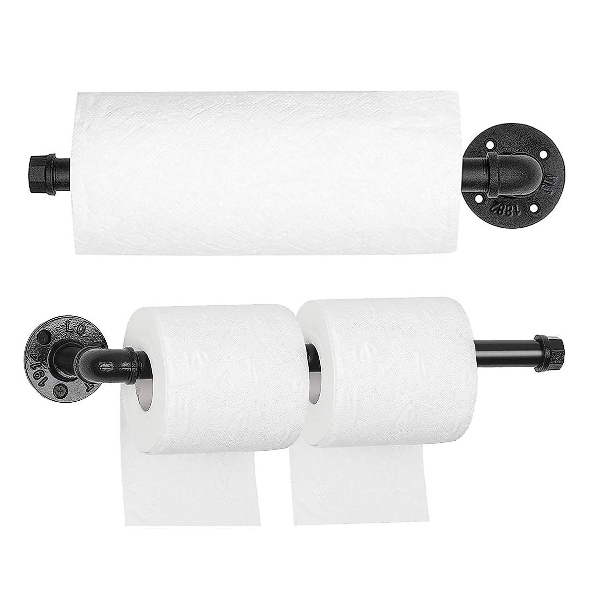 2 Pack Industrial Steel Pipe Kitchen Towel Holder. Bathroom Hand Towel Hanger. Wall Mounted Vintage Rustic Style Metal Rack