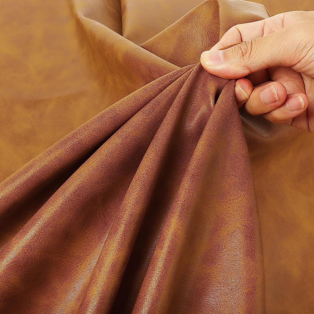 LOTOFUN Upholstery Faux Leather Sheets: 52"x36" Caramel PU Artificial Leatherette Vegan Synthetic Pleather Fabric by The Yard for DIY Crafts