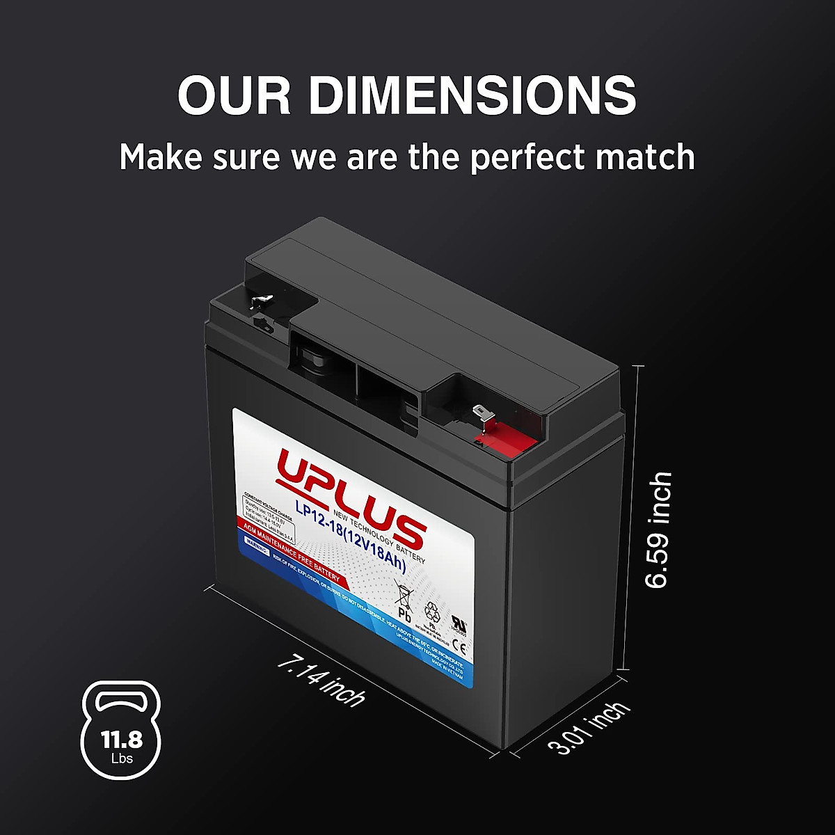 UPLUS 12V 18Ah Rechargeable Sealed Lead Acid Battery - DJW12-18AB SLA AGM Battery with T2 Terminals for Garage Doors, Security Systems, Burglar Alarms, Fire Alarms, Toys