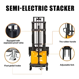APOLLOLIFT Semi-Electric Pallet Stacker with 3300Lbs Cap 118" Lifting Height Fixed Legs for Open Bottom Pallet