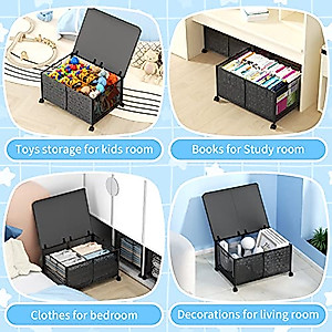 PHINOX Toy Box Storage, Toy Chest Toy Organizers and Storage Bins, Large Toy Box for Boys Girls, 70L Toy Storage Organizer with Wheels, Collapsible Metal Kids Toy Storage for Nursery, Playroom,1 Pack