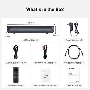Fosi Audio A3 Small Sound Bars for Computer, Mini Soundbar Speaker for Phone,Projector, 18" Bluetooth Speakers for RV,Garage,Bedroom,Small Space