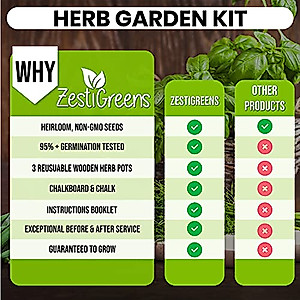 Indoor Herb Garden Kit - Includes 3 Wooden Herb Pots, Internal drip Trays, Soil Pellets, Chalk, Instructions Booklet and Basil, Oregano & Thyme Non GMO Herb Seeds. DIY Kitchen Herbs Growing Kit.…