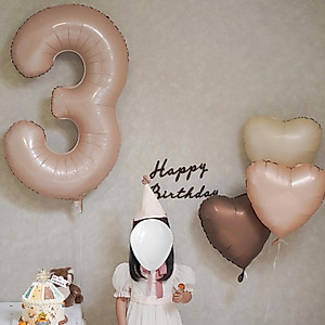 3 Balloon, Number 3 Balloon, 3 Balloon Number 40 Inch, Beige Large Big Foil Number Balloons for Birthday Party Graduation Wedding Anniversary Baby Shower Bachelorette Decoration Supplies