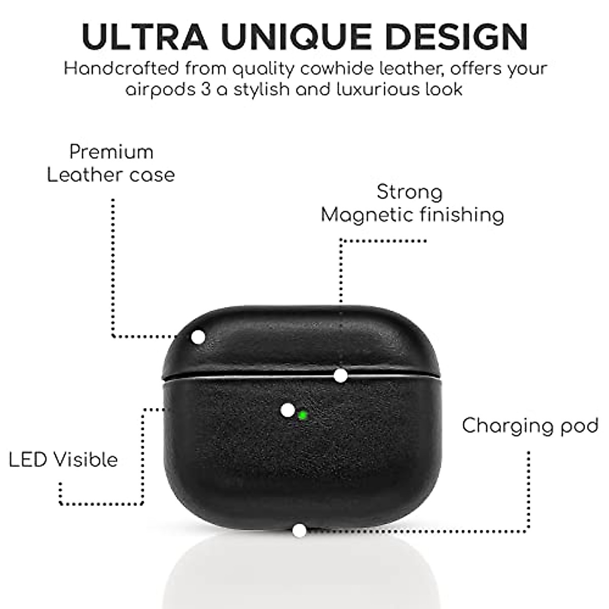 CRETANBULL Genuine Leather Airpods 3 Case – Airpods 3rd Generation Case Compatible with Magsafe & Supports Wireless Charging – Pop Out Your Airpods with Ease (Onyx)