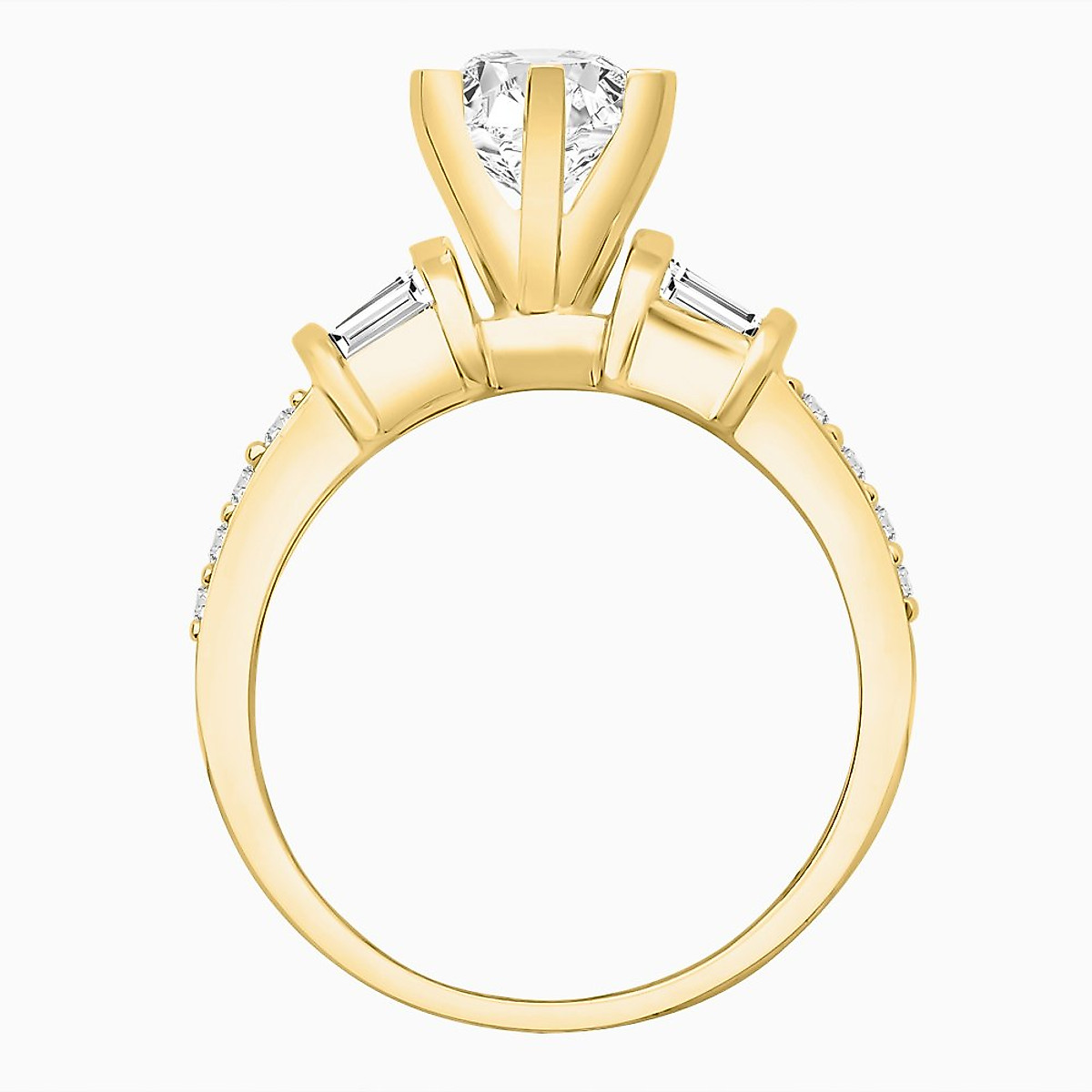 14K Yellow Gold 1.33 CTW Princess Cut Baguette And Round Brilliant Diamond Engagement Ring and Wedding Band Set, F-G Color SI2-I1 Clarity 0.5 Ct Center