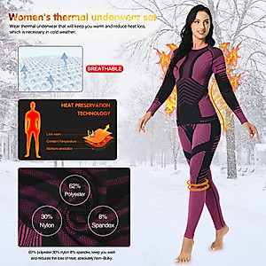 MEETYOO Women's Thermal Sets Winter Long Johns Warm Base Layer Top Bottom Cold Gear Skiing Underwear, Rose Red, Medium