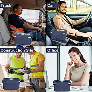 Akhia Electric Lunch Box for Adults, 100W/1.8L Heated Lunch Box for Men Work/Car/Truck, Portable Food Warmer Lunch Box Upgraded with Fork&Spoon and Insulated Carry Bag, 12V/24V/110V