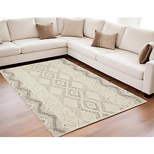 8' X 10' Ivory Taupe And Gray Wool Geometric Tufted Handmade Stain Resistant Area Rug