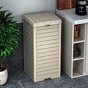 GYMHILL 31 Gallon Outdoor Trash Can, Waterproof Resin Garbage Can with Tiered Lid and Drip Tray, Outside Trash Bin for Patio, Backyard