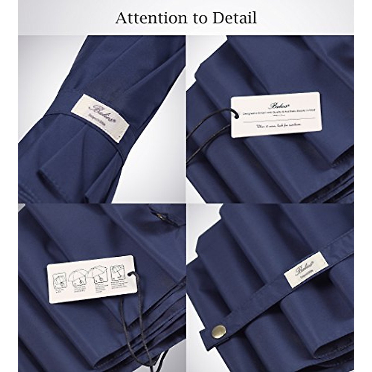 Balios Travel Umbrella Wood Handle Auto Open Close Vented Canopy Dark Navy