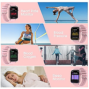 Smart Watch for Women Men (Answer/Make Calls), 1.9" Smartwatch Fitness Tracker for Android iPhone, Waterproof Sport Digital Watches, Blood Pressure Heart Rate Monitor Step Counter Sleep Tracker-Pink