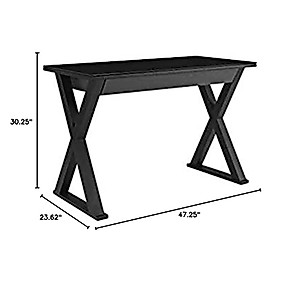 Walker Edison Lawrence Urban Industrial X Leg Glass Top Computer Desk, 48 Inch, Black