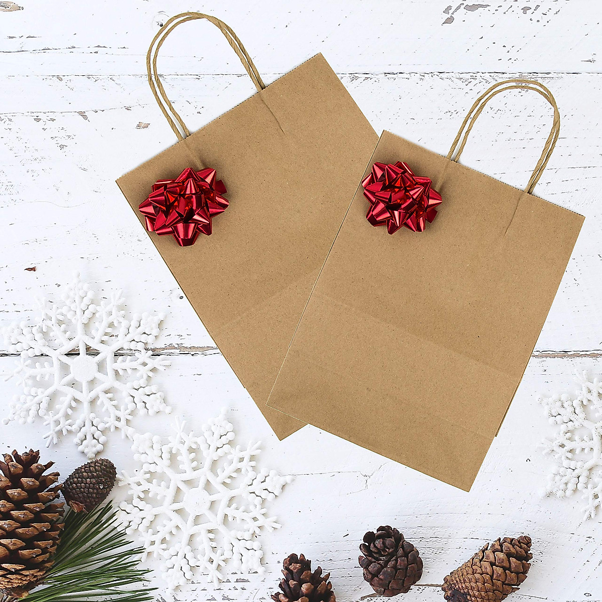 QUIDDITY WARE Paper Bags with Handles 100pcs-[8x4.5x10.5] Bulk. For Gift Bags, Wedding Bags, Party Bags, Shopping Bags, Kraft Bags, Retail Bags