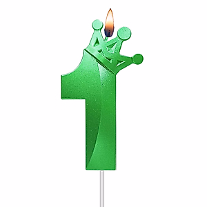 3.1inch Birthday Green Number 7 Candles with Crown Shape Decor, Large Number 7 Green Color Cake Topper for Decorating and Celebrating for Adults/Kids/Party and Family Baking.(Green7)